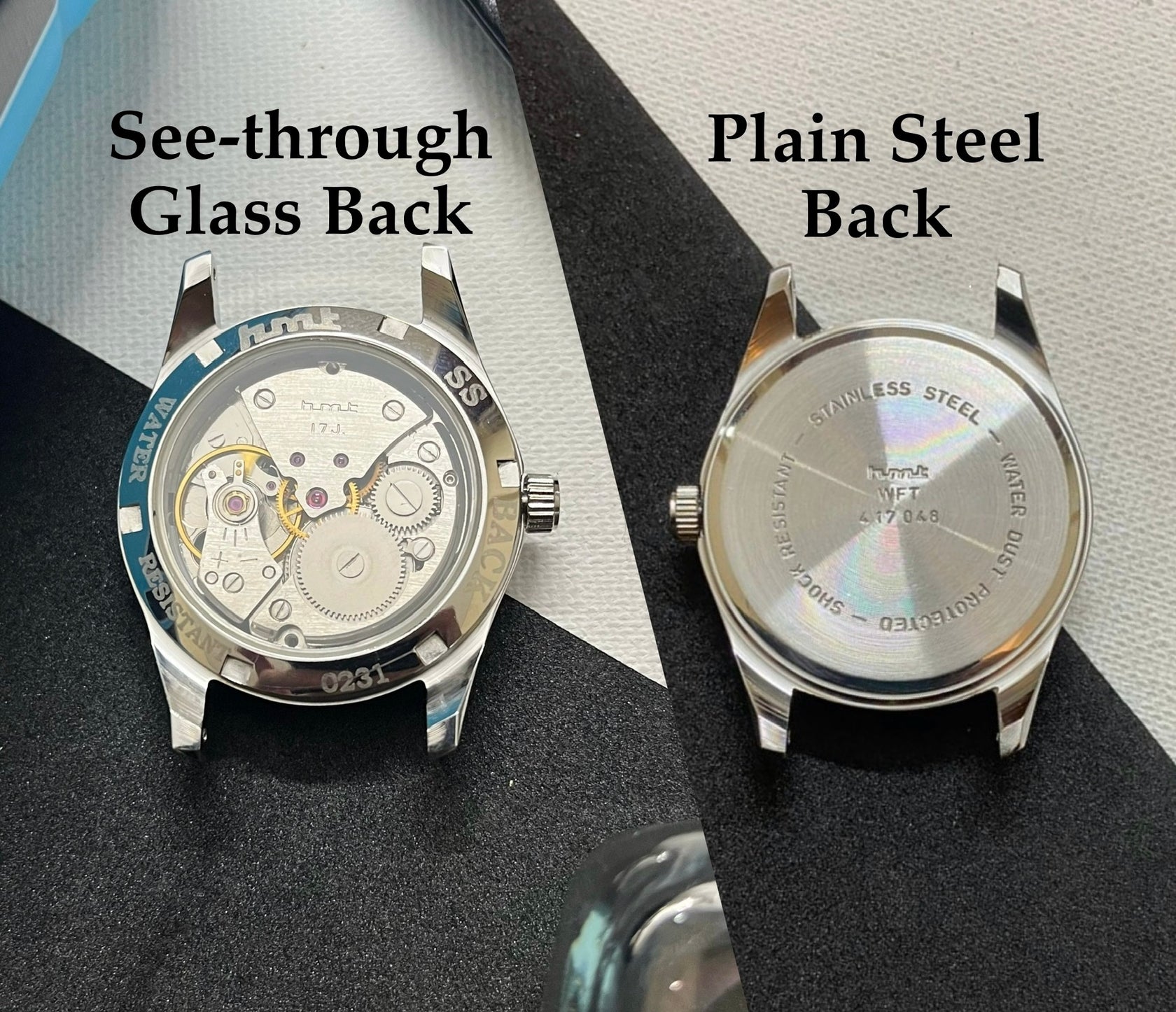 Watchtopia ₹2,500.00 See-through Glass Back Black Croc Leather Strap ...